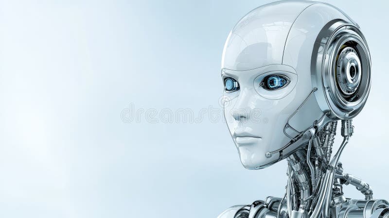 Intriguing Robot Portrait Striking Blue Eyes and Smooth White Face in ...