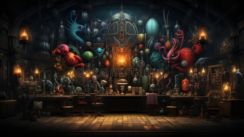 Mysterious Shop Filled with Enchanting Artifacts and Creatures in a ...