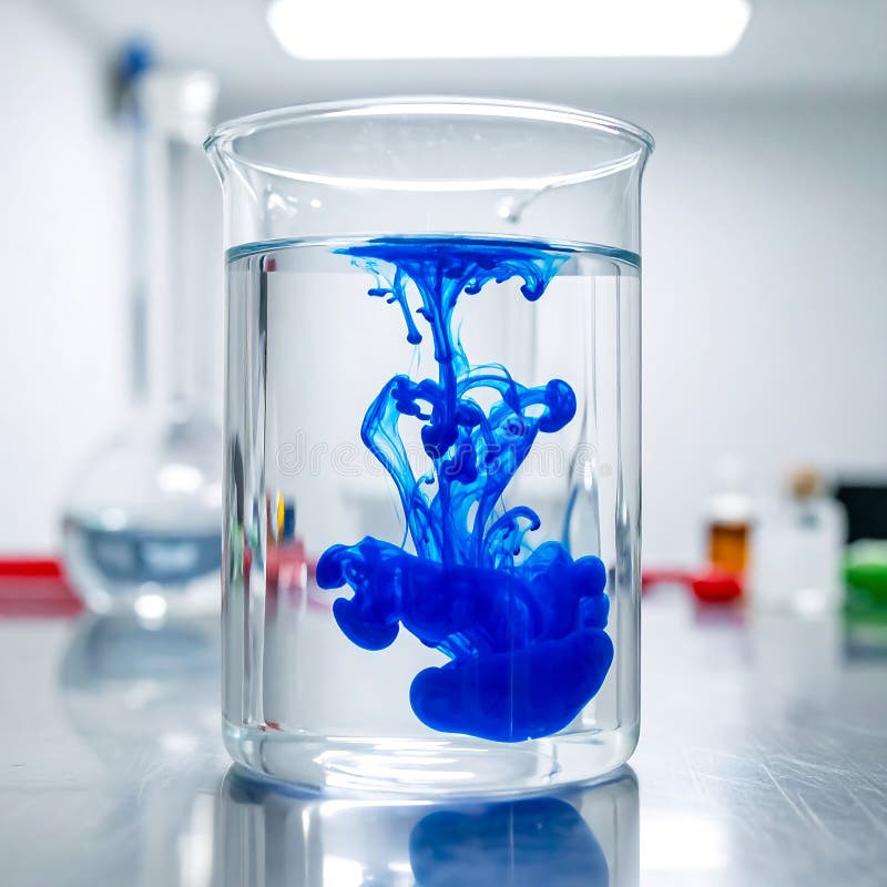 Intriguing Shot of Blue Dye Dissolving in Water in a Beaker. Conceptual ...