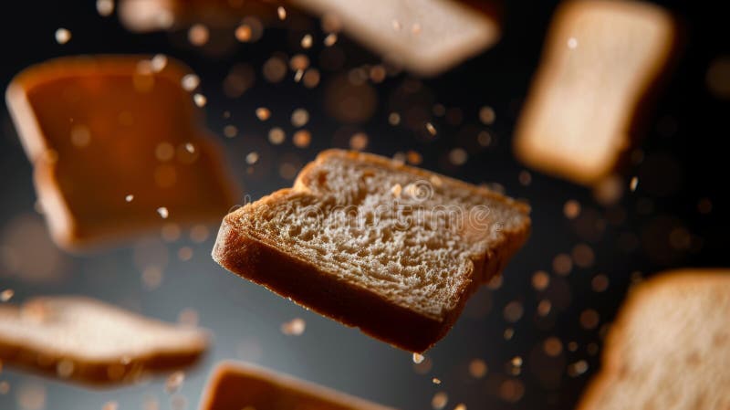 Intriguing Silhouette of Floating Slices of Bread with Spreads Stock ...