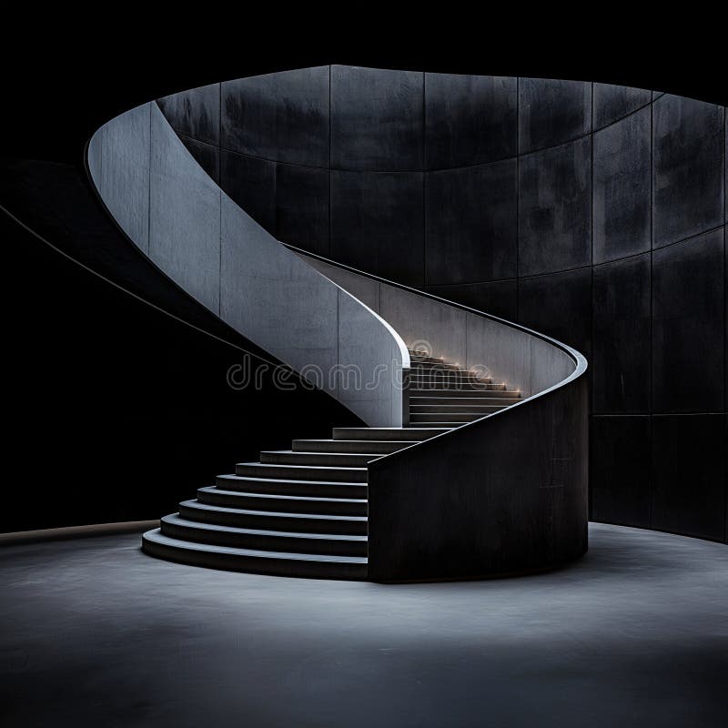Dramatic Spiral Staircase in a Modern Building with Moody Lighting. Stock Illustration ...