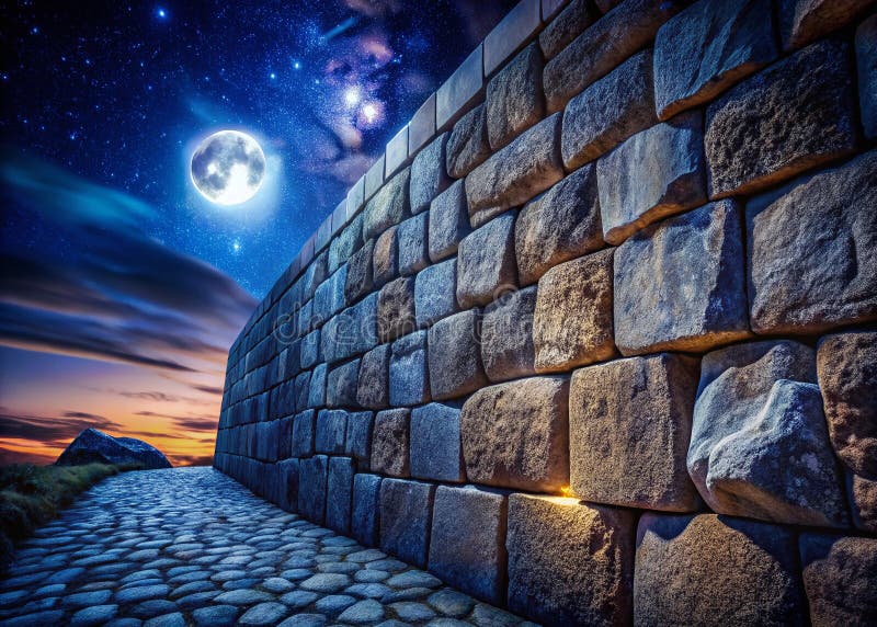 Intriguing Textural Details of a Nighttime Stone Wall a Dramatic ...