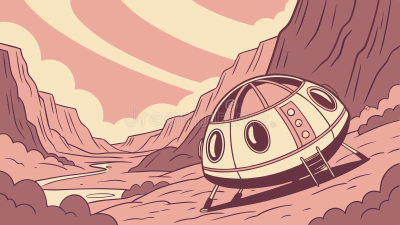 Spherical Space Pod Crashed in Arid Landscape, Vector Design Generative ...