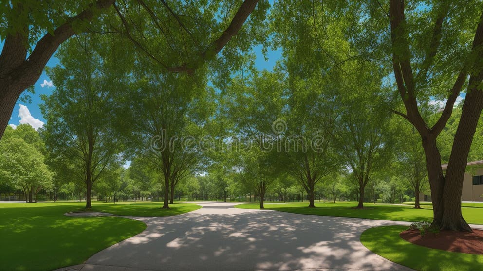 An Intriguing View of a Park with a Paved Path and Trees AI Generative ...