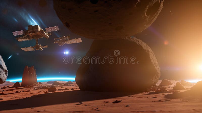 An Intriguing View of a Space Station in the Distance with a Rock ...