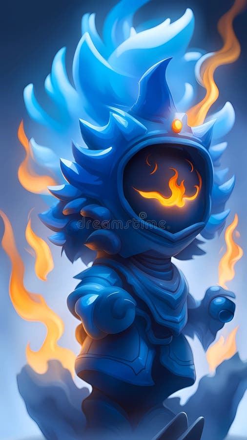 3D Blue Flame Cartoon Character Design Illustration Ai Generated Stock ...