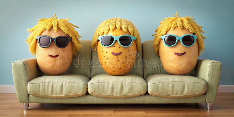Animated Potato Trio Relaxing on a Sofa Fun Colorful and Ready for Your ...