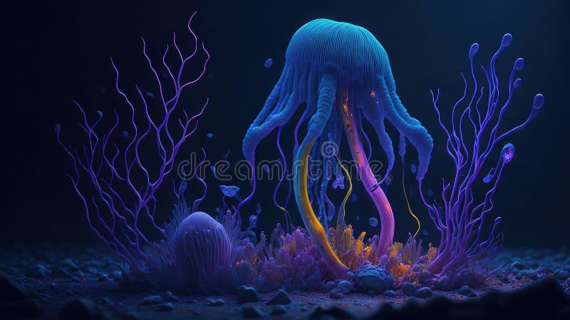 Seaweed and Algae in Glowing Neon. Generative Ai Stock Illustration ...