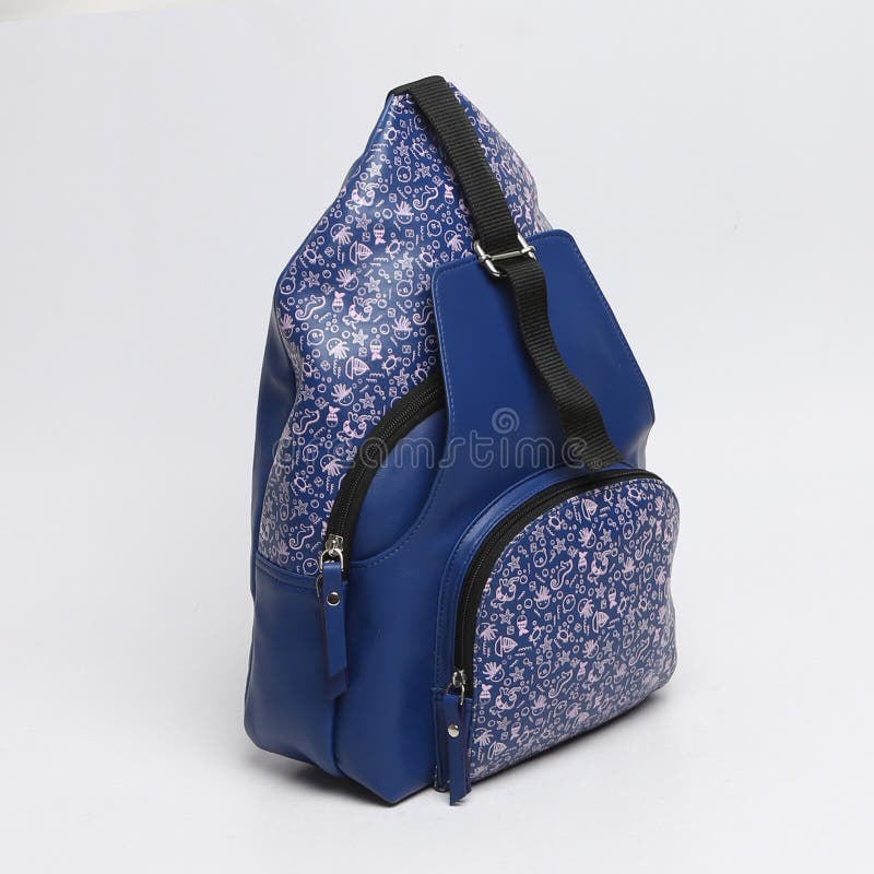 Blue Color Stylish & Trendy Ladies Backpack Isolated on Grey Background ...