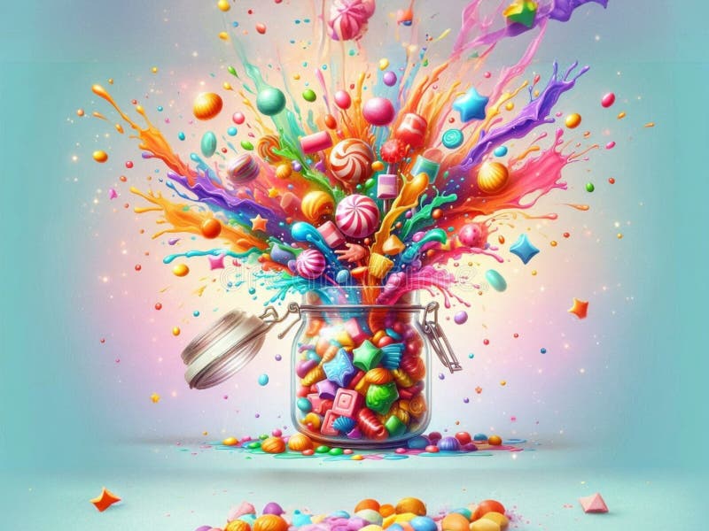 Burst of Candy: Colorful Explosion from a Glass Jar Stock Illustration ...