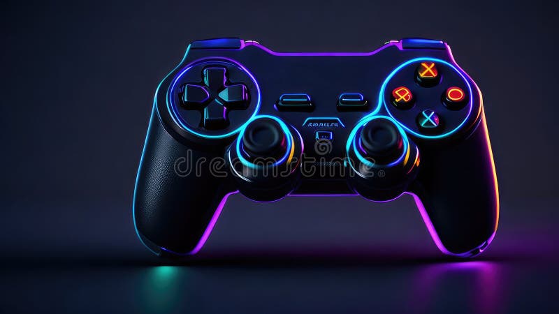Video Game Controller in Neon Light. Generative AI Stock Illustration ...