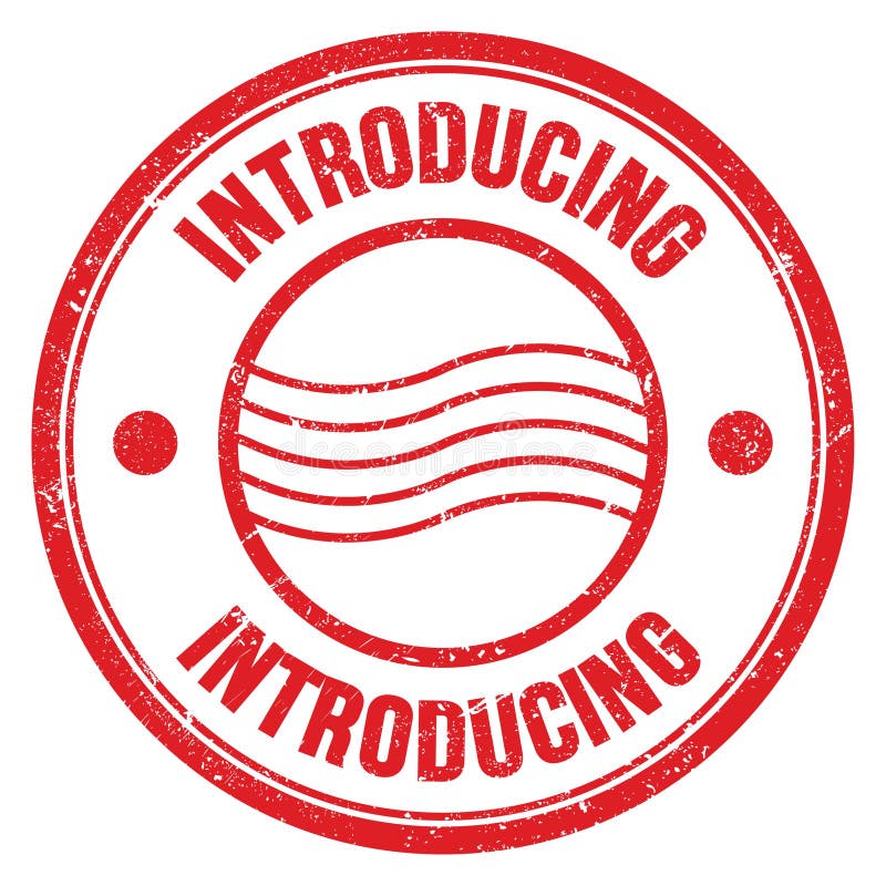 INTRODUCING Text Written on Red Round Postal Stamp Sign Stock ...