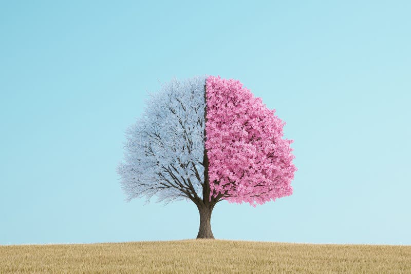 Introspection Reflection and Growth Concept Half Pink Half Bare Tree ...