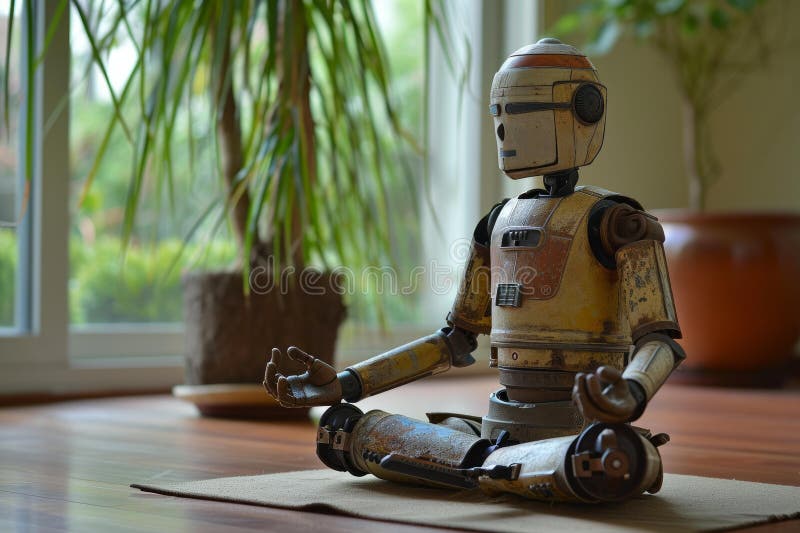 Introspective Robot Android Meditating. Generate Ai Stock Image - Image ...