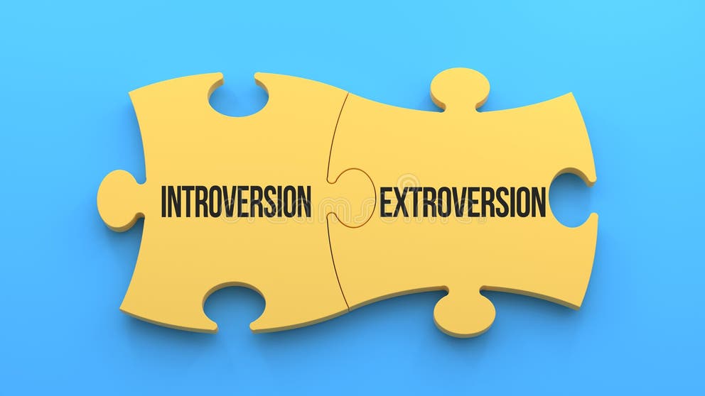 Introversion and Extroversion Text Message on Jigsaw Puzzle. Blue ...