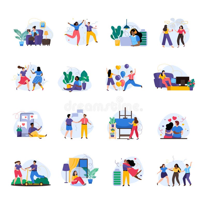 Introvert and Extrovert People Flat Icons Stock Vector - Illustration ...