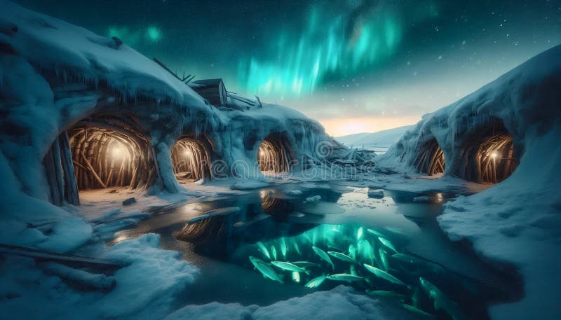 Inuit Ice Cellars, AI Generated Image Stock Image - Image of fish ...