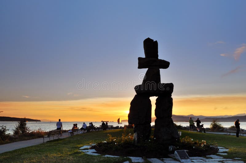 Inukshuk at English Bay stock image. Image of waterfront - 6099705
