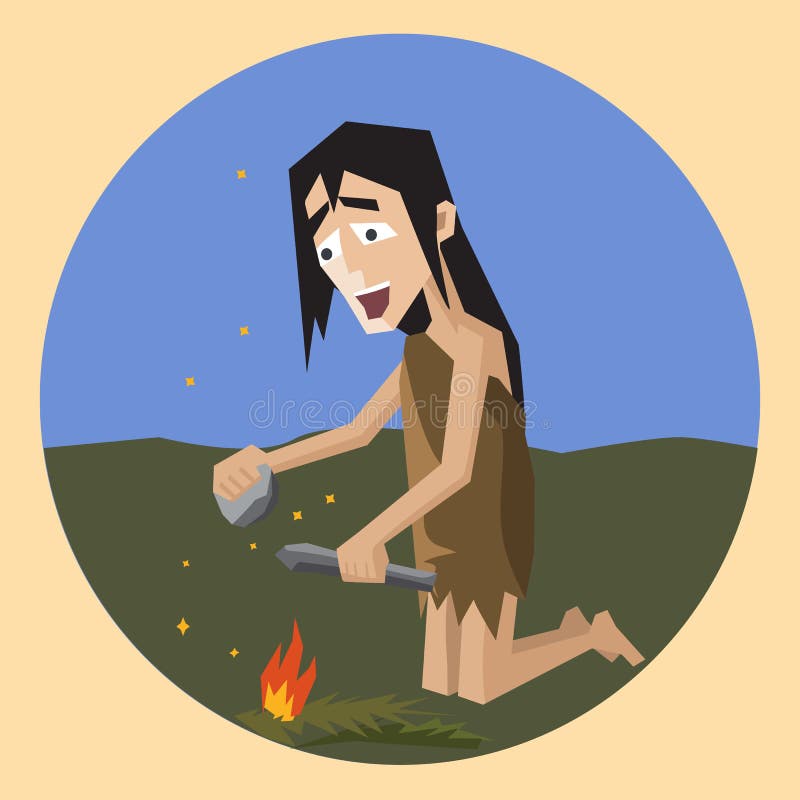 Invention of Fire, Cartoon Illustration Stock Vector - Illustration of ...