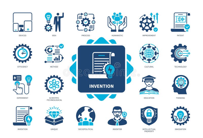 Invention solid icon set stock illustration. Illustration of patent ...