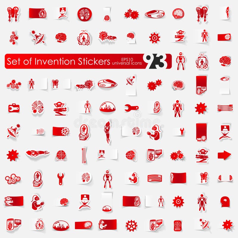 Set of invention stickers stock vector. Illustration of object - 98988117