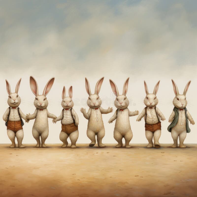 Inventive Character Designs: Five Surrealistic Rabbits Holding Each ...