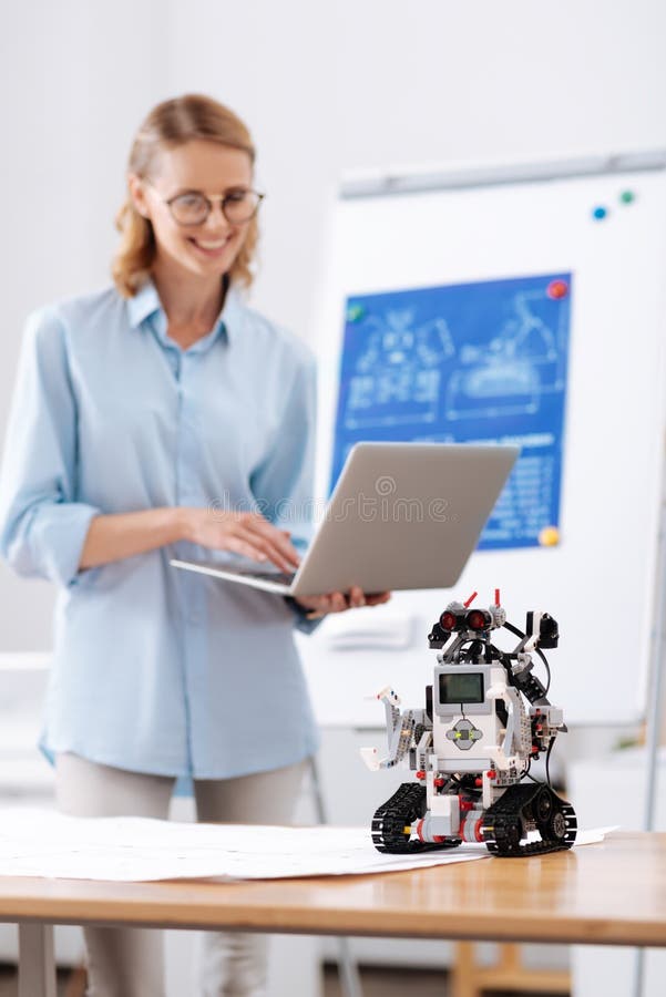 Inventive Engineer Testing Self Automatic Robot in the Lab Stock Image ...