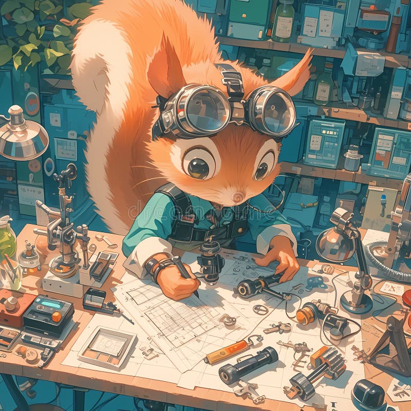 Inventive Squirrel at Work stock illustration. Illustration of ...