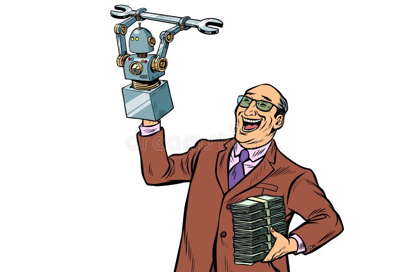 Inventor Engineer and Robot. Isolate on White Background Stock Vector ...