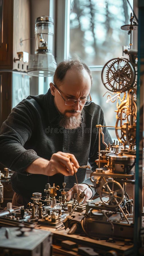 An Inventor Tinkering with a Complex Machine Embodying the Spirit of ...