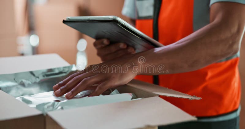 Inventory, Boxes and Hands of Man with Tablet for Logistics, Delivery ...