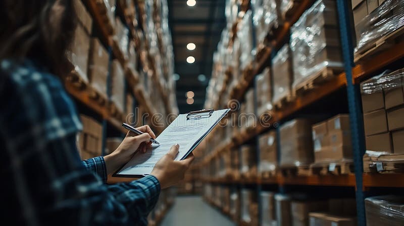 Inventory Check in a Large Warehouse with Stacked Packages Stock ...