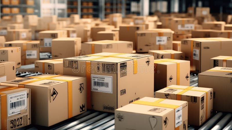 Inventory conveyor boxes stock illustration. Illustration of efficiency ...