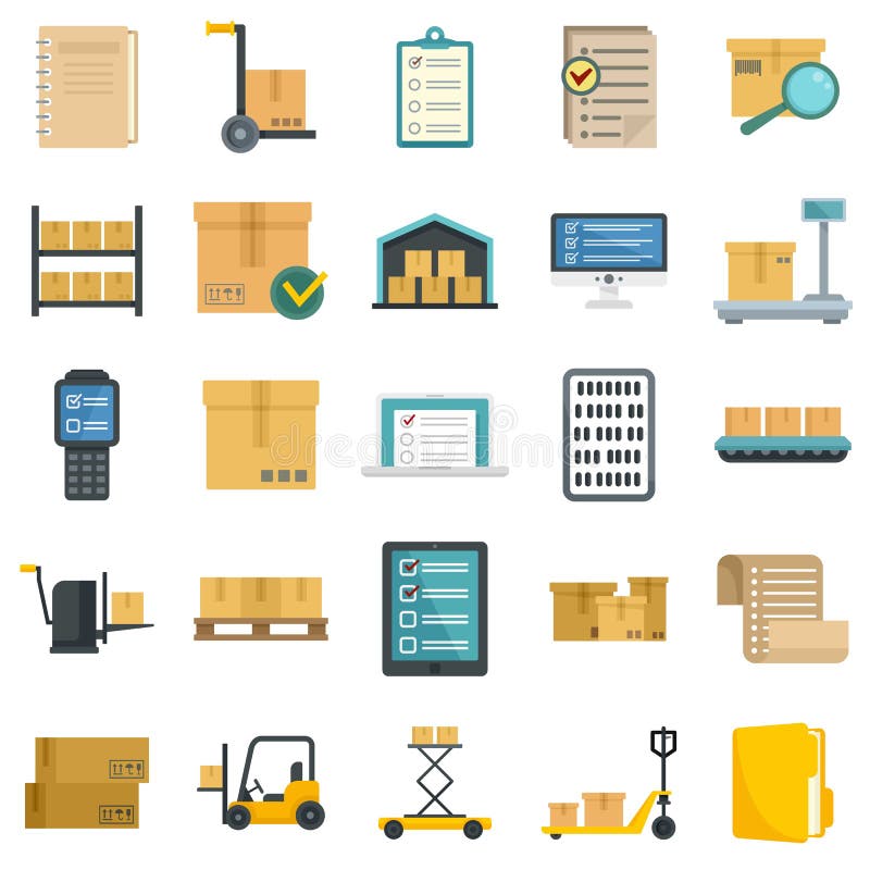 Inventory Icons Set, Flat Style Stock Vector - Illustration of lifting ...