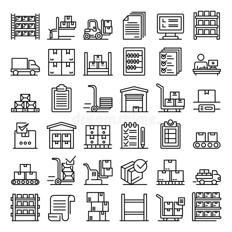 Inventory Icons Set, Flat Style Stock Vector - Illustration of lifting ...