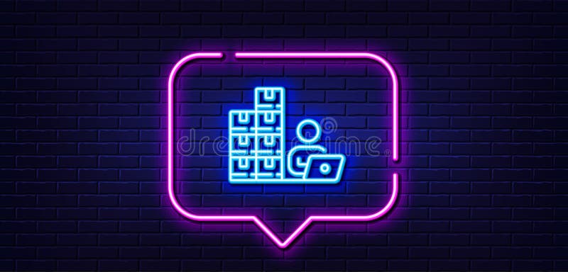 Inventory Line Icon. Warehouse Manager Sign. Neon Light Speech Bubble ...