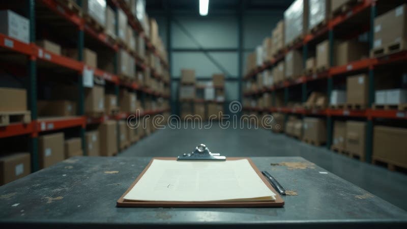 Inventory Management a Clipboard and Pen Rest on a Table in a Warehouse ...