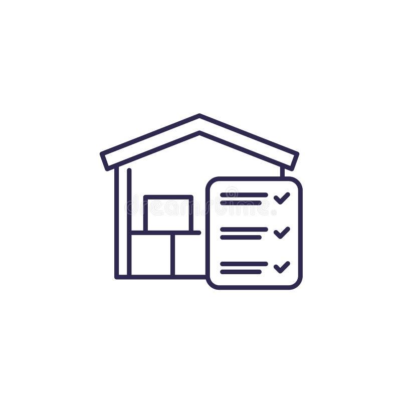 Inventory, Stock Line Icon with Warehouse Stock Vector - Illustration ...
