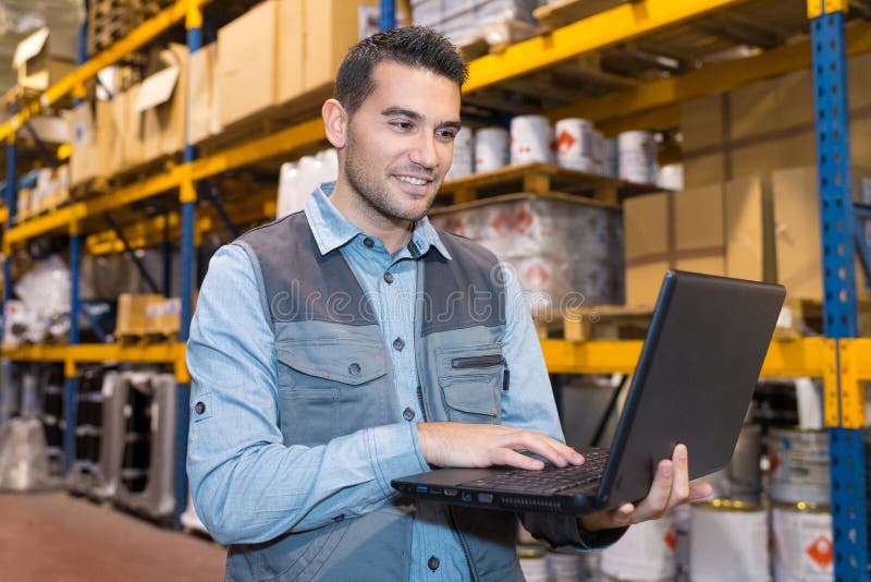 Inventory in Warehouse Using Laptop Stock Image - Image of caucasian ...