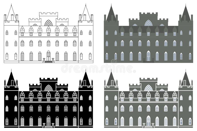 Old Castle Front View Artistic Hand Drawing Stock Vector - Illustration ...