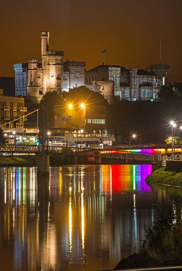 Inverness Castle and the River Ness at Night. Stock Image - Image of ...