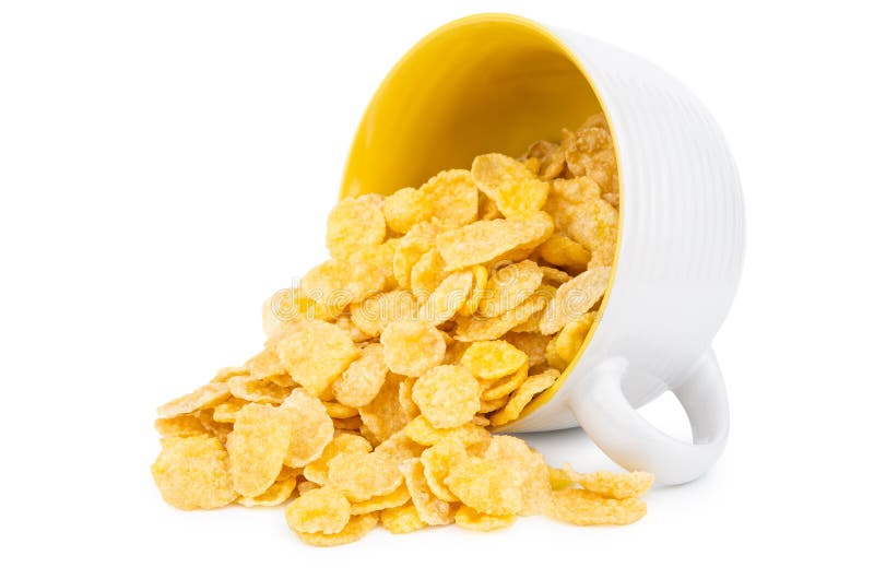 Inverted Cup with Corn Flakes on White Stock Photo - Image of food ...