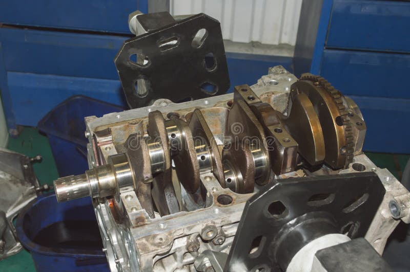 The Crankshaft Installed in the Engine Cylinder Block Stock Image ...