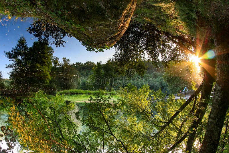 Inverted lake sunset stock image. Image of morning, river - 212795919