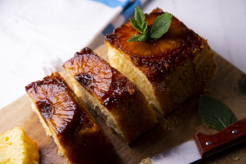 Inverted Pineapple Sponge Cake. Stock Image - Image of piece, slice ...