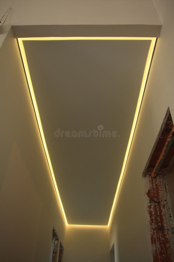 Inverted Rectangular LED Frame on Ceiling Stock Photo - Image of smooth ...