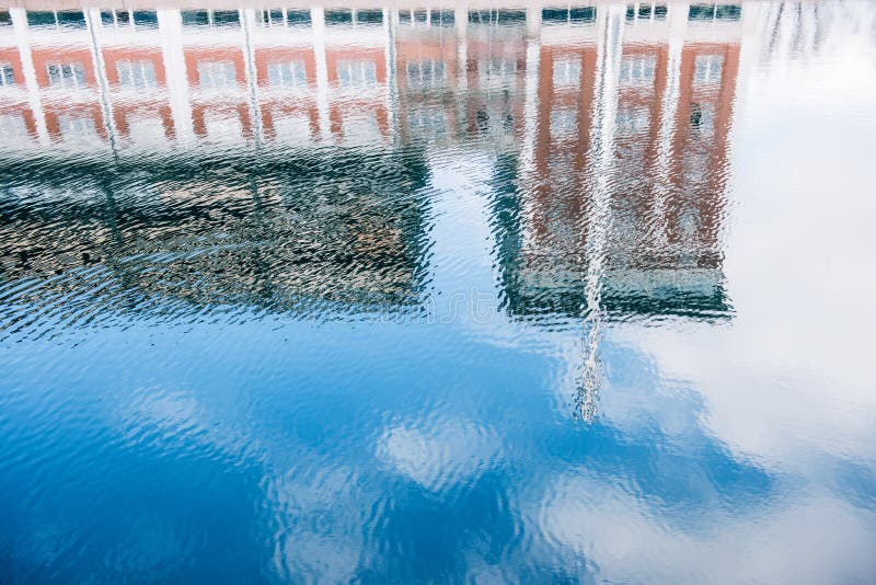 Inverted Reflection of Beautiful Building in Water Canal Stock Image ...