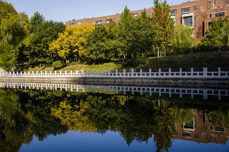 Inverted Reflection in Water Stock Image - Image of building ...