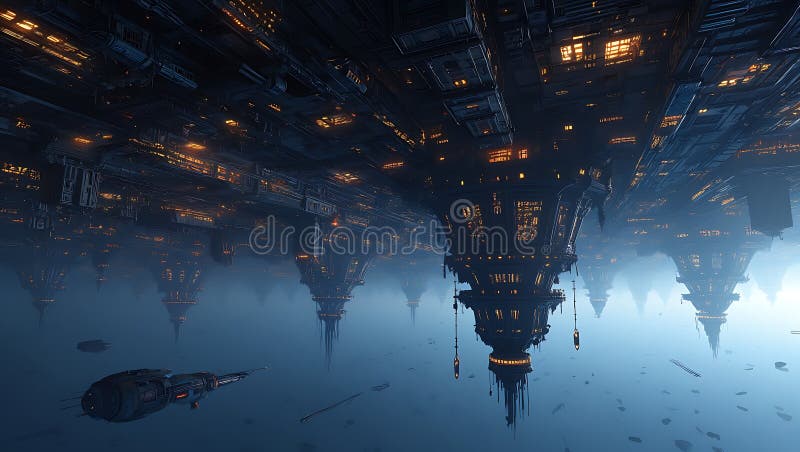 Inverted Sci-Fi Metropolis stock illustration. Illustration of city ...