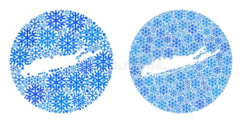 Inverted Spheric Long Island Map - Snow Flakes Mosaic with Empty Space ...